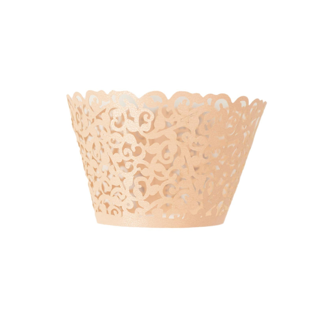 25 Pack Blush Lace Laser Cut Paper Cupcake Wrappers, Muffin Baking Cup ...
