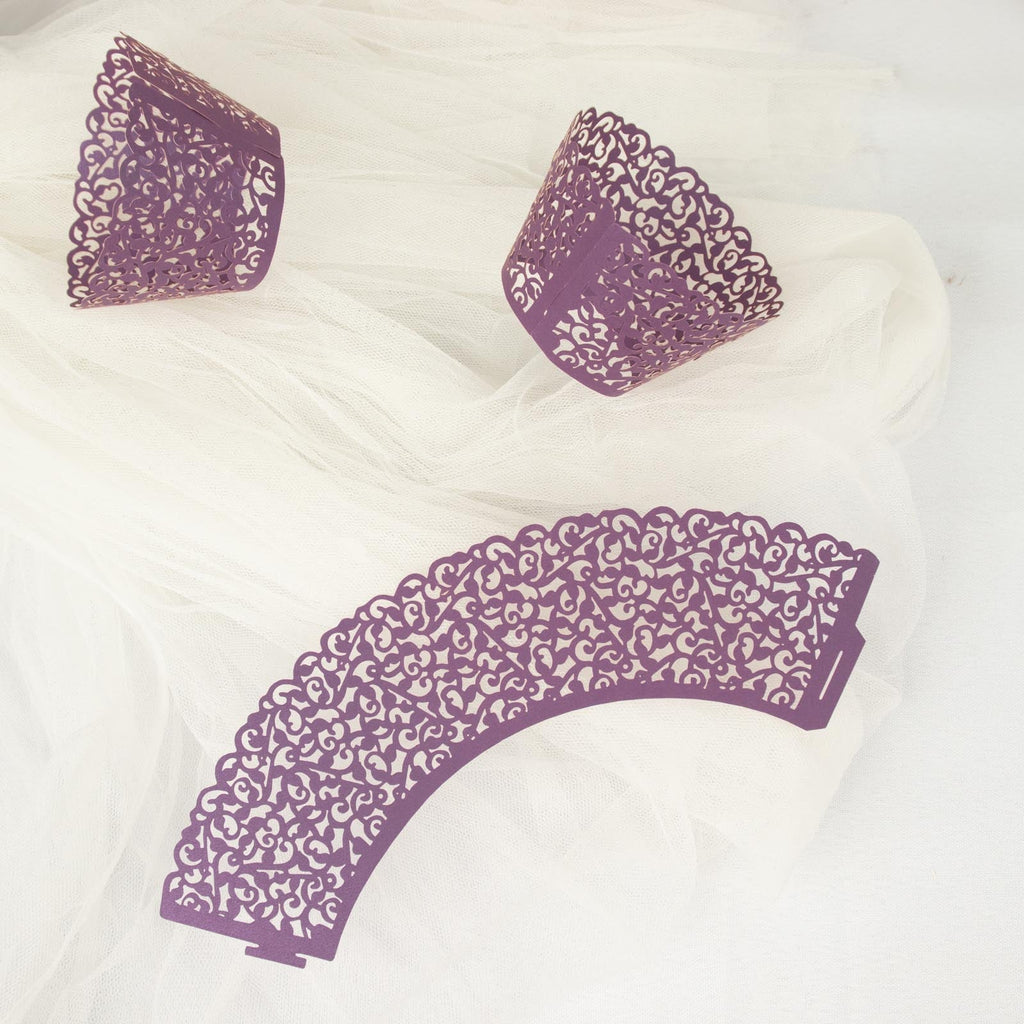 25 Pack | Purple Lace Laser Cut Paper Cupcake Wrappers, Muffin Baking ...