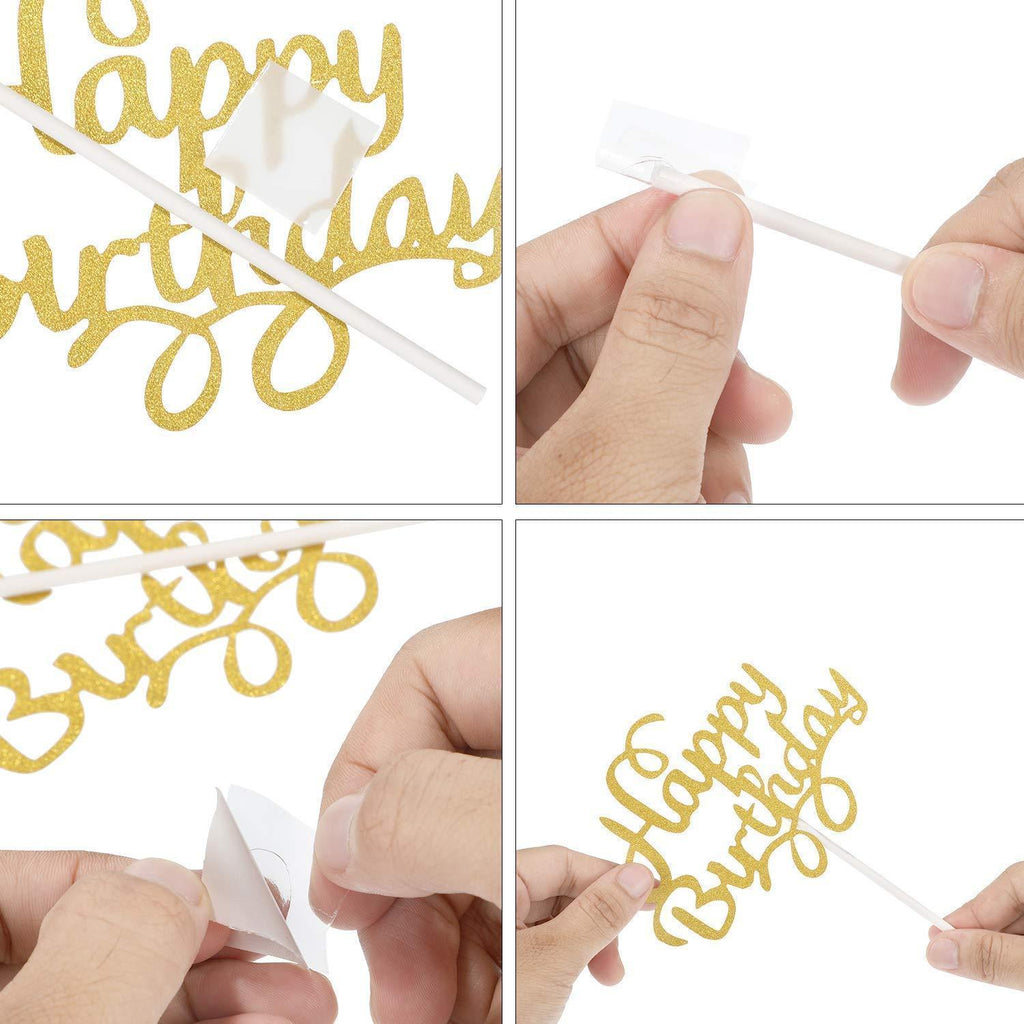 Happy Birthday Script - Gold or Silver Cake Topper | Cake Craft Shoppe, LLC